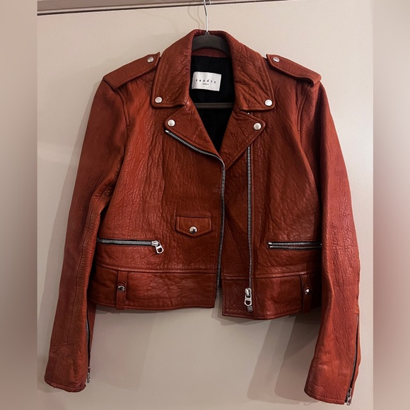 Sandro Paris | Jackets & Coats | Sandro Cognac Leather Biker Jacket ...